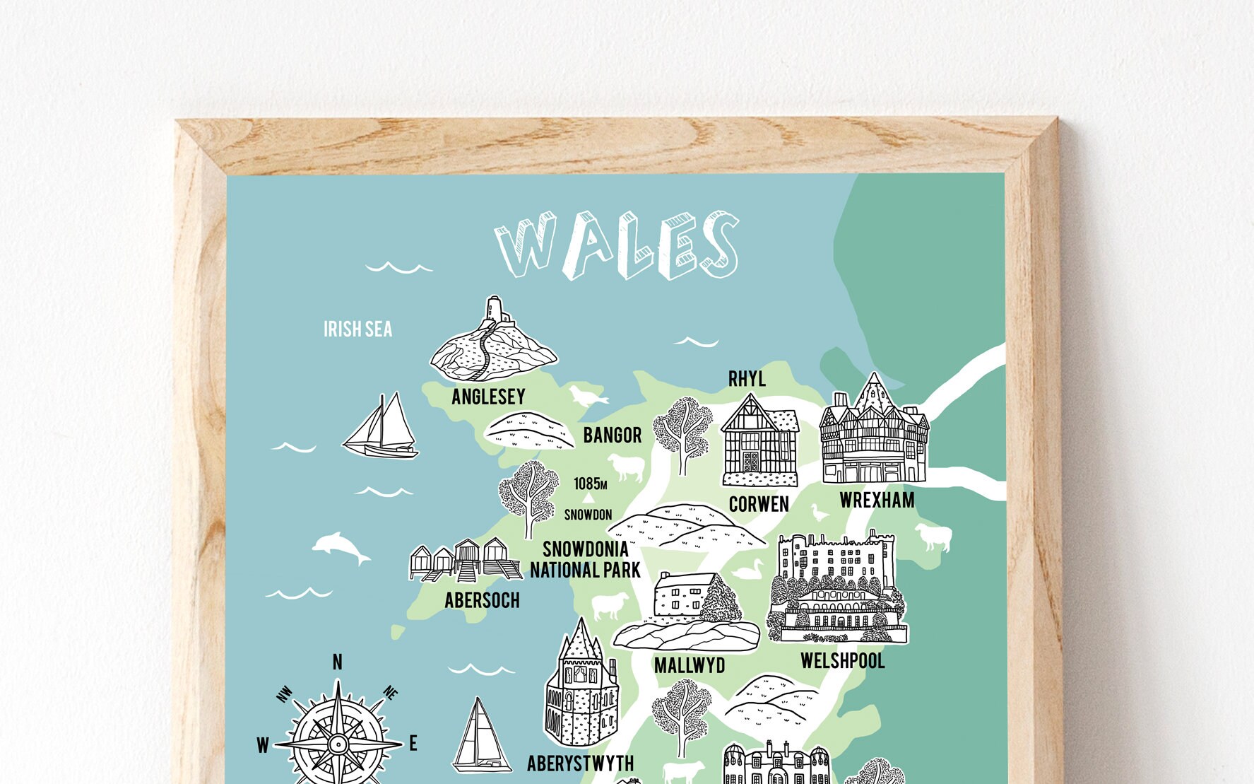 Wales Map Illustrated Map Wales Gifts Map of Wales Map - Etsy UK