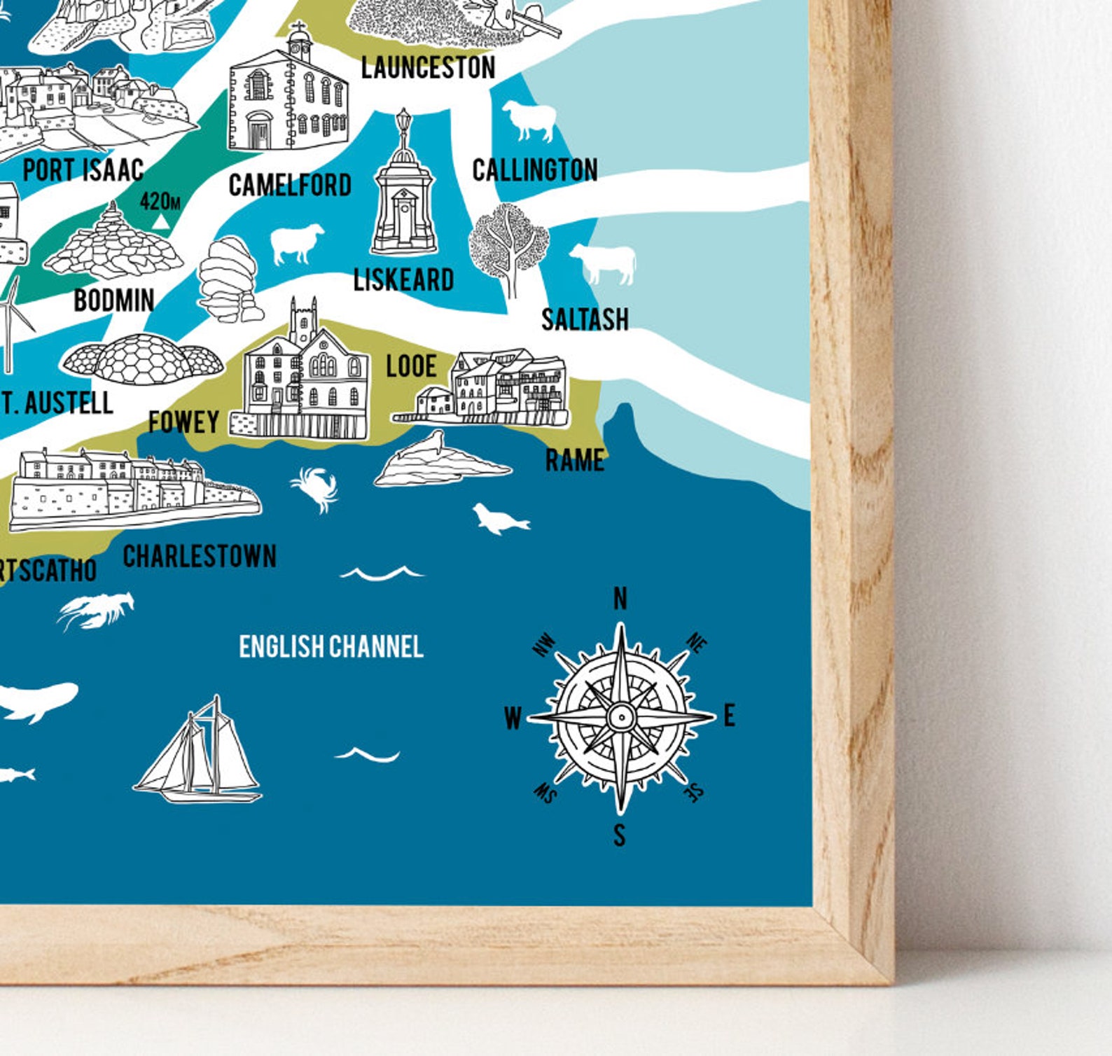 Cornwall Map Illustrated Map Cornwall Gifts Map of - Etsy