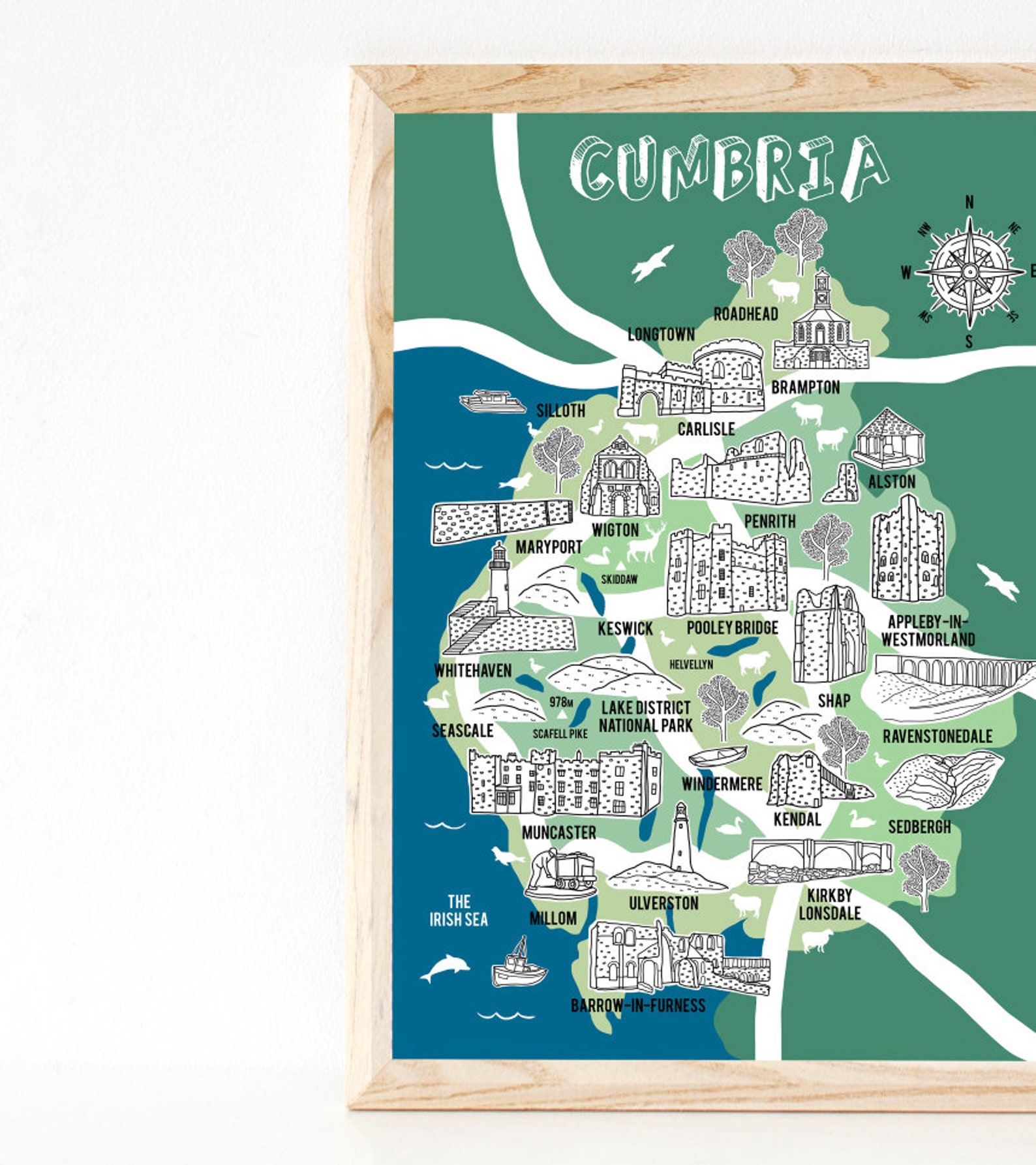 Cumbria Map Illustrated Map Cumbria Gifts Map of Cumbria - Etsy UK