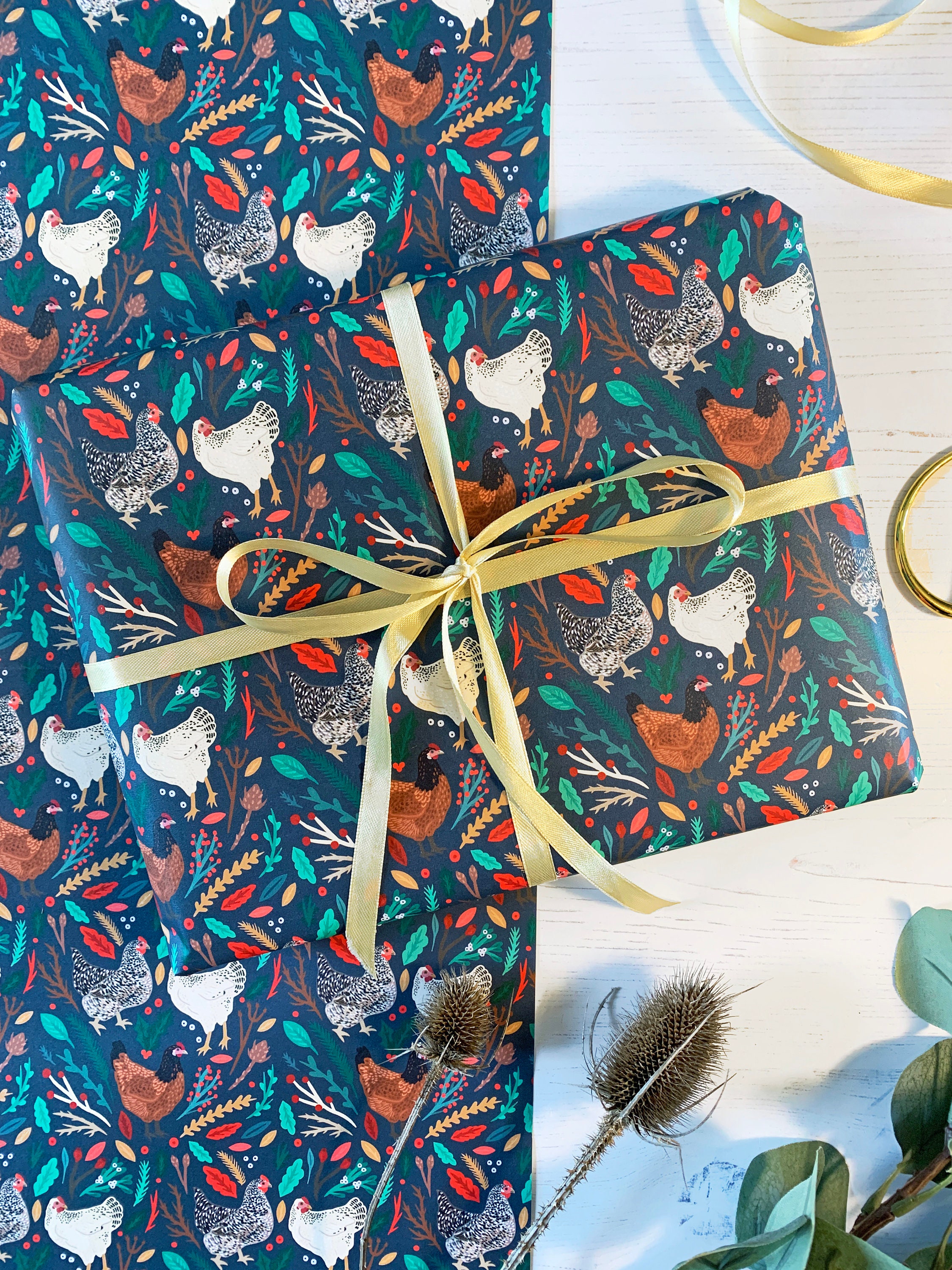 Christmas Chickens Wrapping Paper, Chicken Wrapping Paper