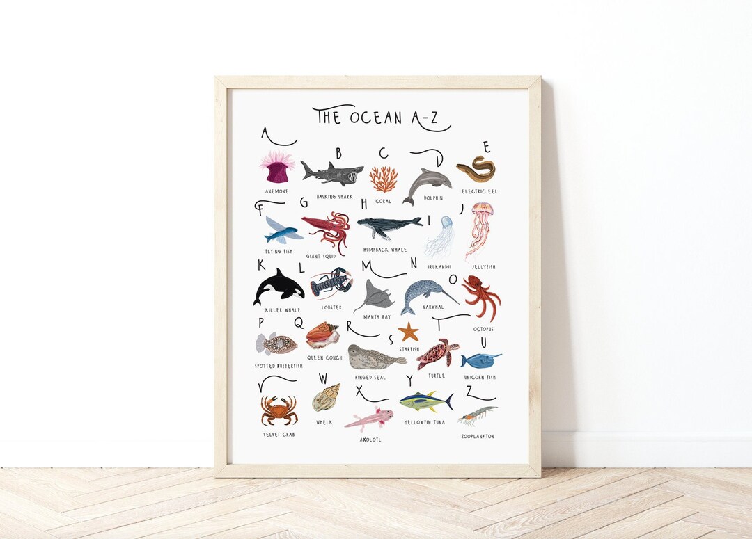Ocean A-Z Print, Ocean Animals Poster, Nursery Ocean Decor, Kids Sea ...