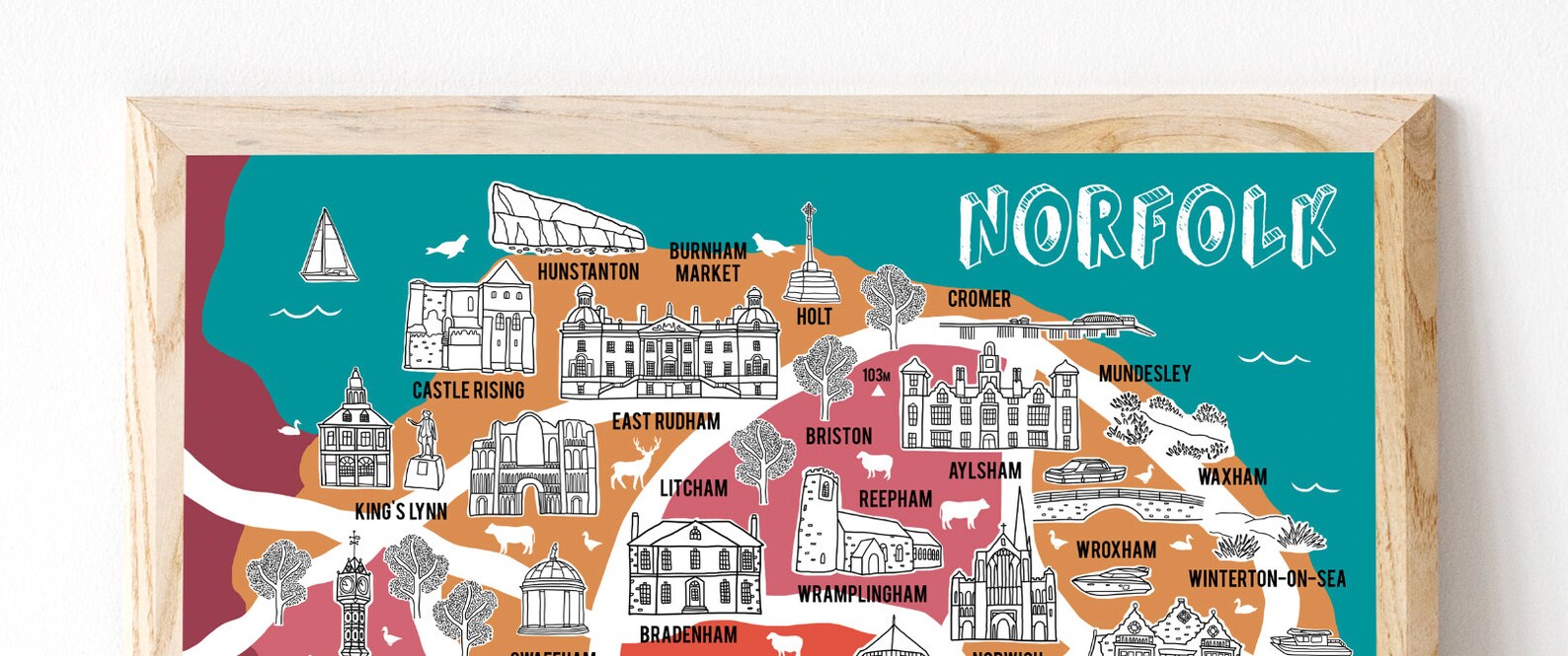 Norfolk Map, Illustrated Map, Norfolk Gift, Map of Norfolk, Map ...