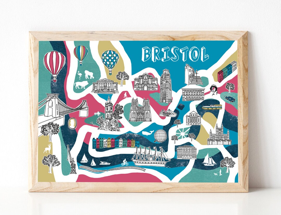 Illustrated Map of Bristol, Bristol Map Print, Bristol Illustration ...