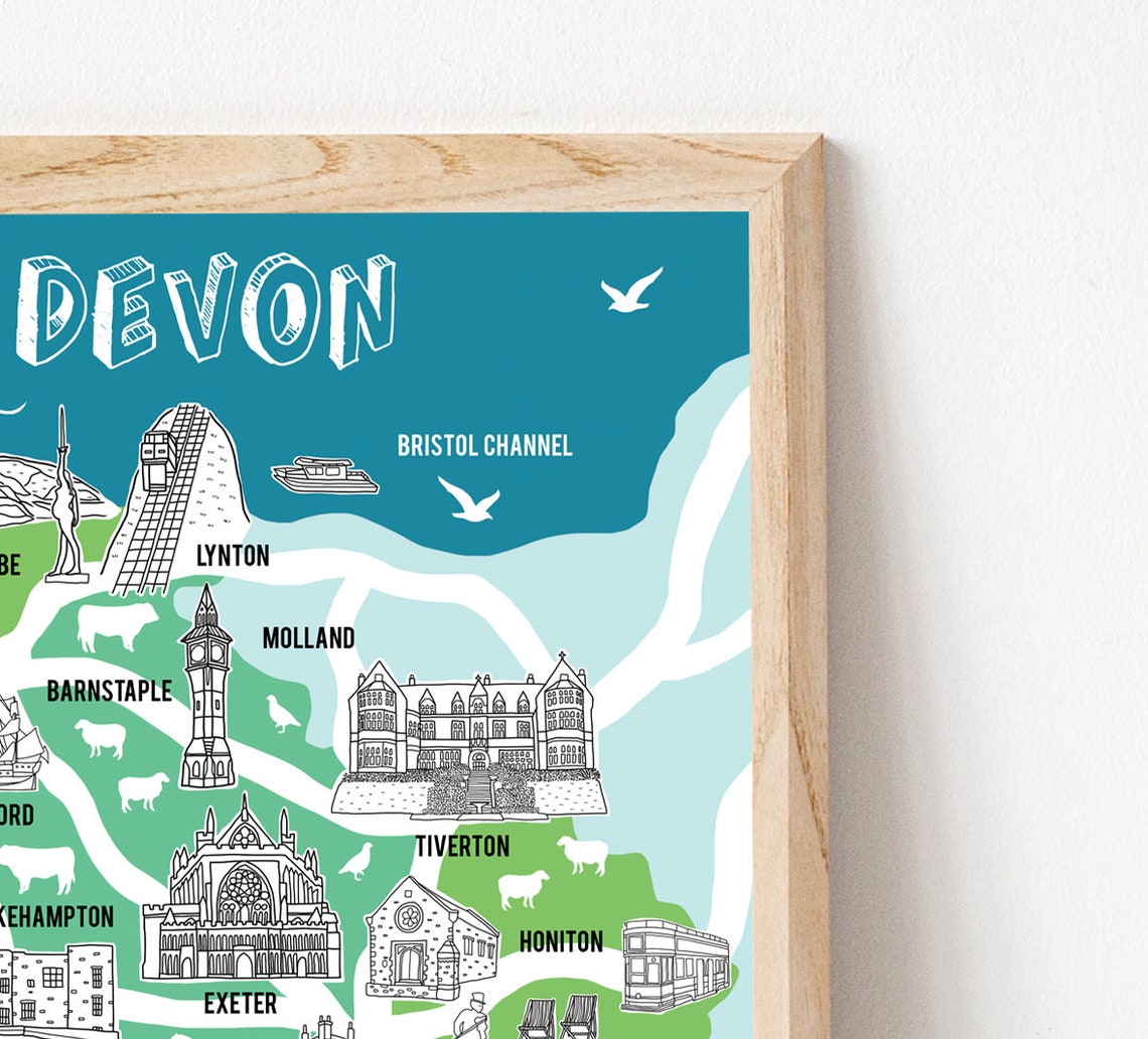 Devon Map Illustrated Map Devon Gifts Map of Devon Devon - Etsy
