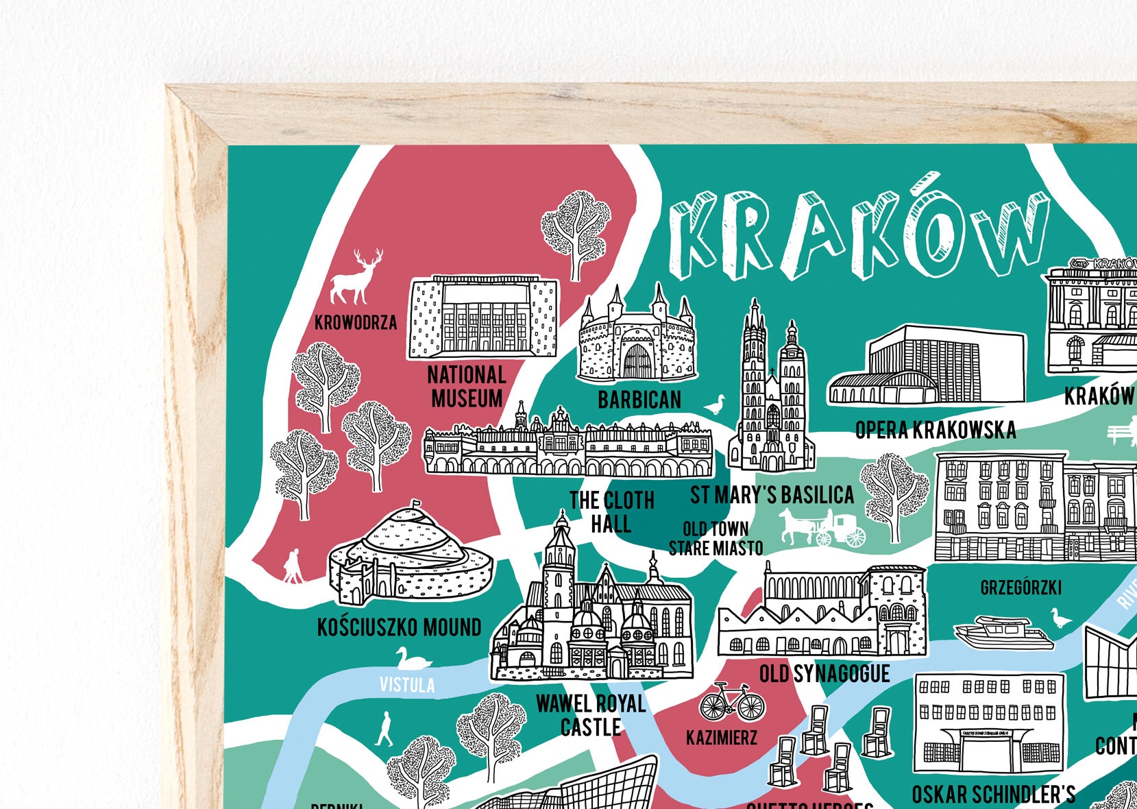 Krakow Map Illustrated Map Krakow Gifts Map of Krakow | Etsy UK