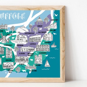 Suffolk Map, Illustrated Map, Suffolk Gift, Map of Suffolk, Map ...