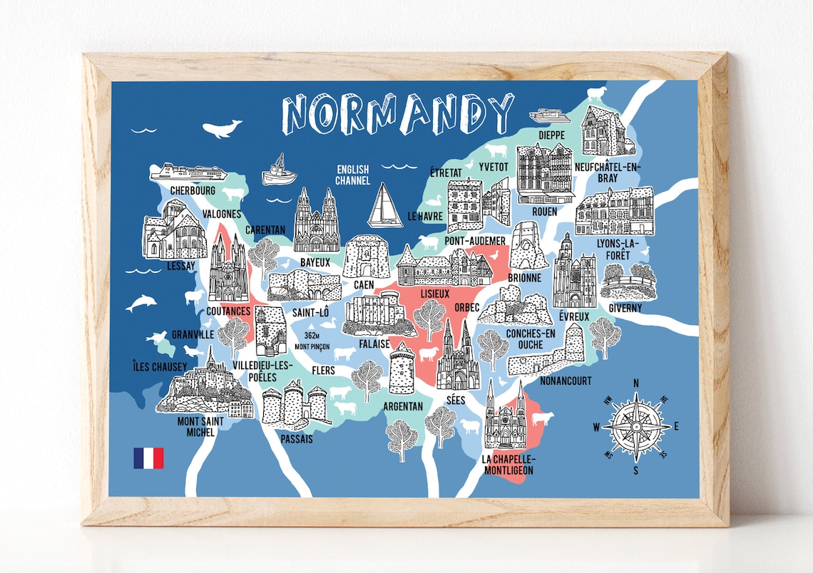 Normandy Map, Normandy Gifts, Map Illustration, French Map, Map Gift ...