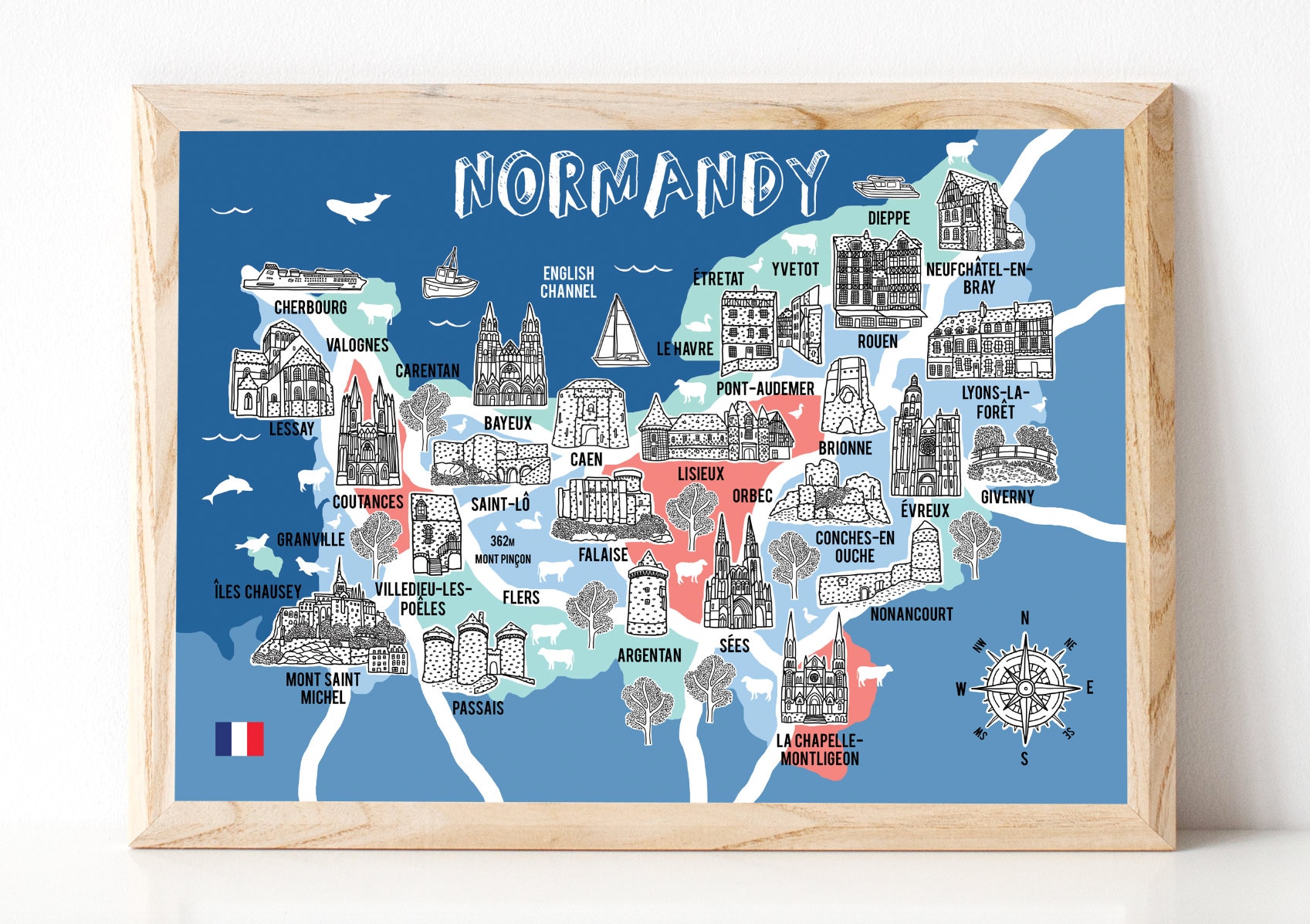 Normandy Map Normandy Gifts Map Illustration French Map - Etsy UK