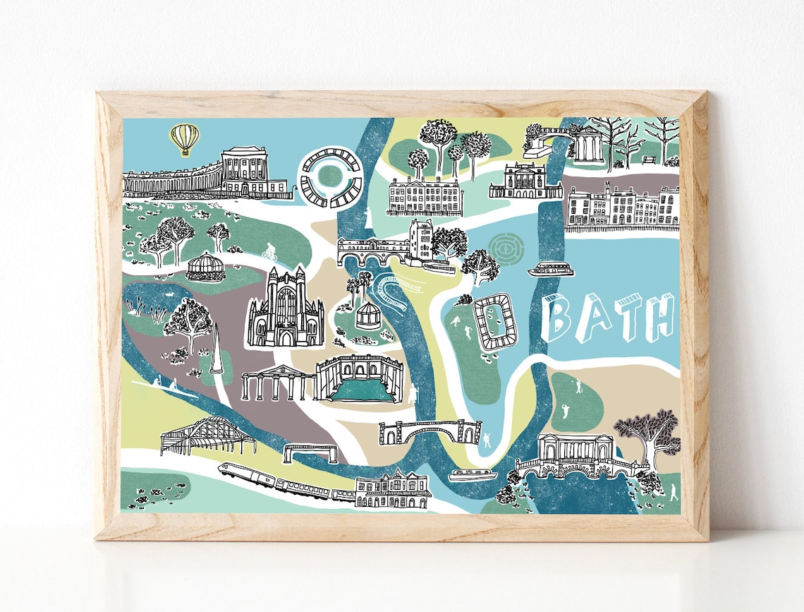 Illustrated Map of Bath Bath Illustration Hand Drawn Maps | Etsy