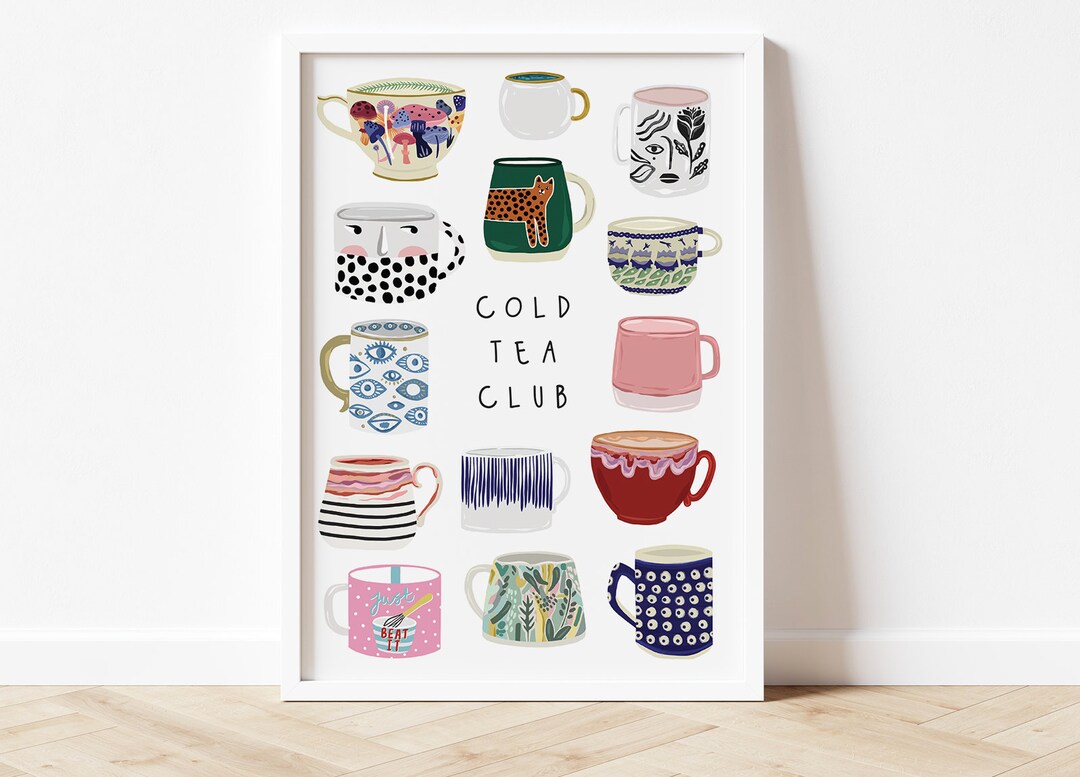 Cold Tea Club Poster, Cute Mugs Print, Kitchen Wall Art, Fun Kitchen ...