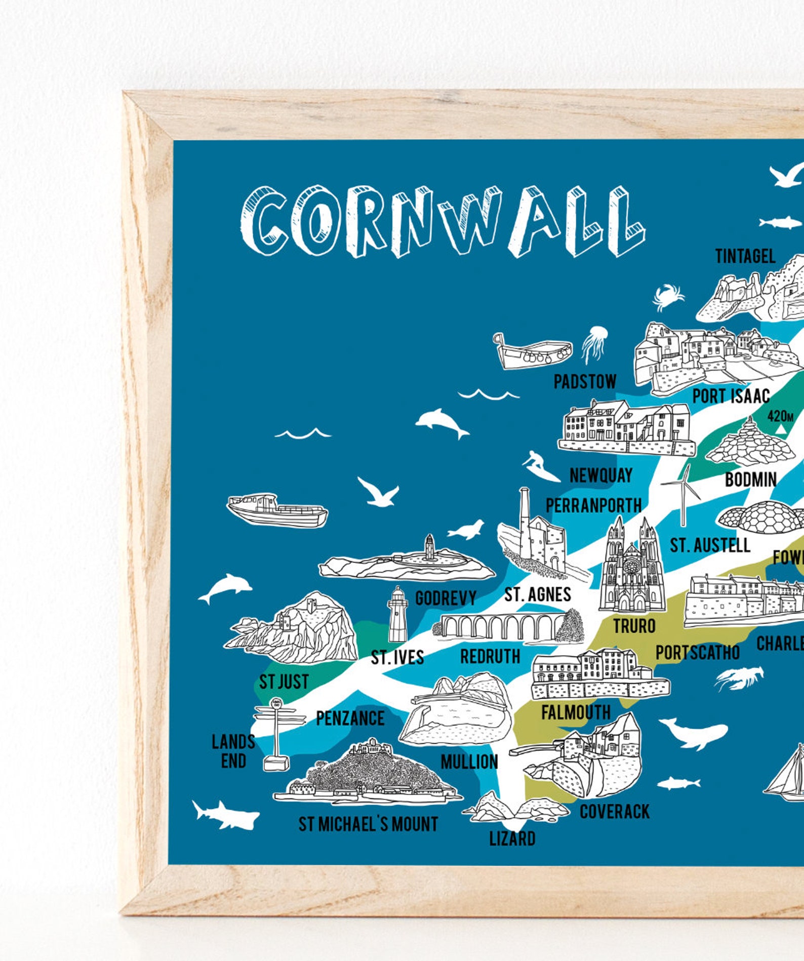 Cornwall Map Illustrated Map Cornwall Gifts Map of - Etsy