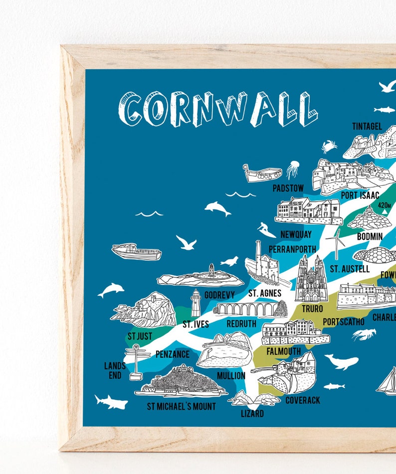 Cornwall Map Illustrated Map Cornwall Gifts Map of - Etsy UK