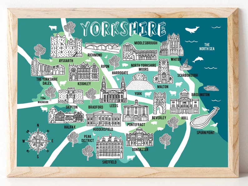 Yorkshire Map, Illustrated Map, Yorkshire Gifts, Map of Yorkshire ...