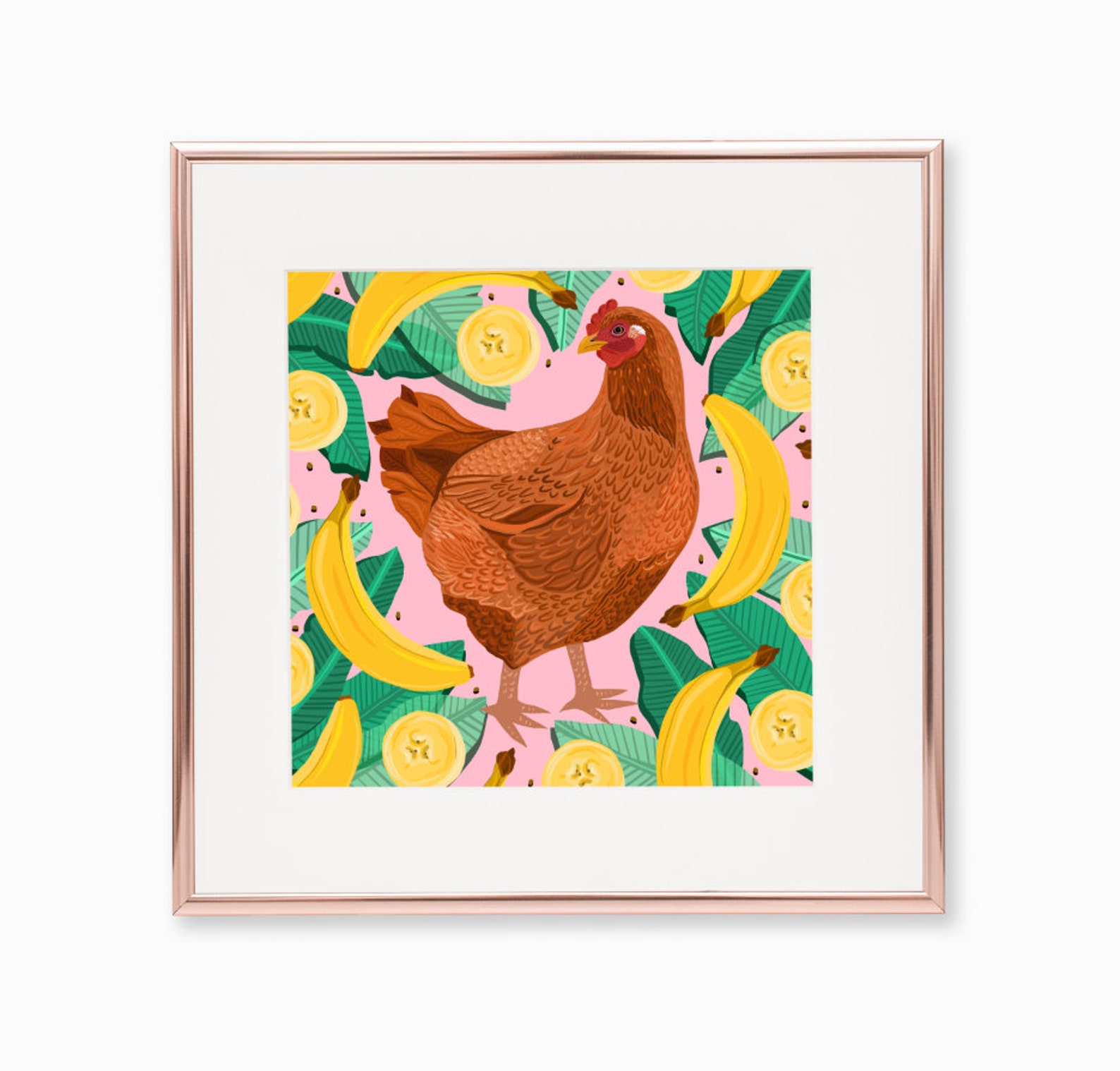 Chicken Print, Wildlife Print, Quirky Chicken Art, Chickens & Banana ...