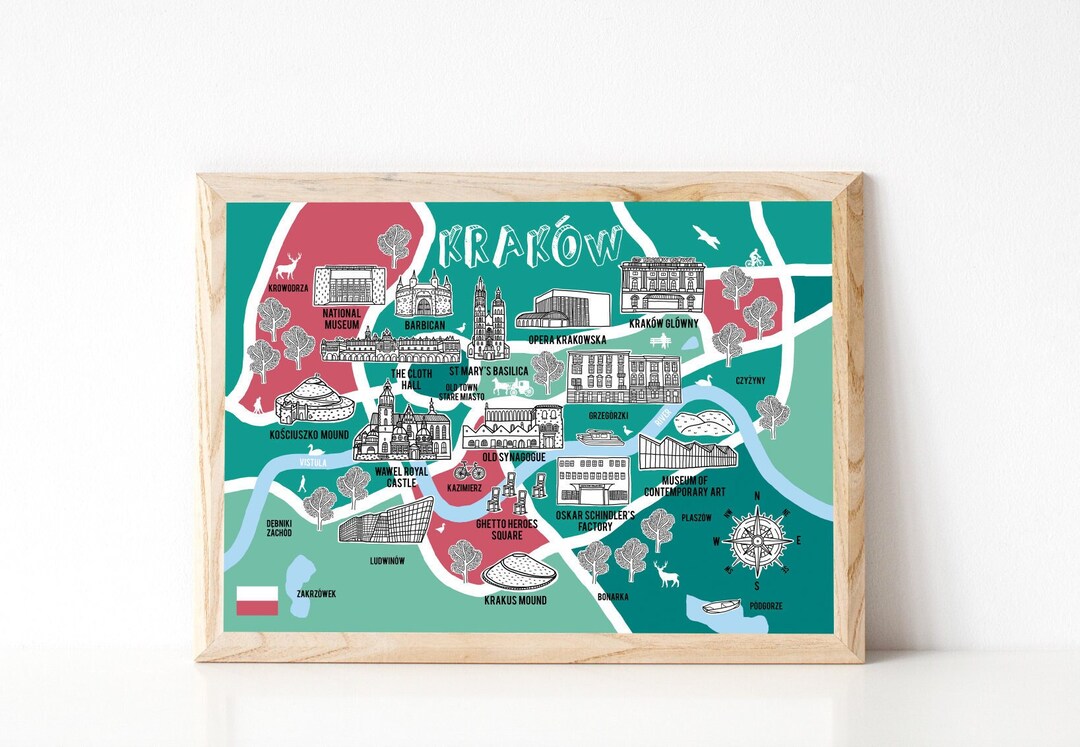 Krakow Map, Illustrated Map, Krakow Gifts, Map of Krakow, Polish Art ...
