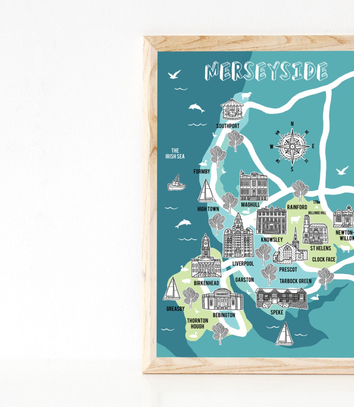 Merseyside Map Illustrated Map Merseyside Gifts Map of - Etsy UK