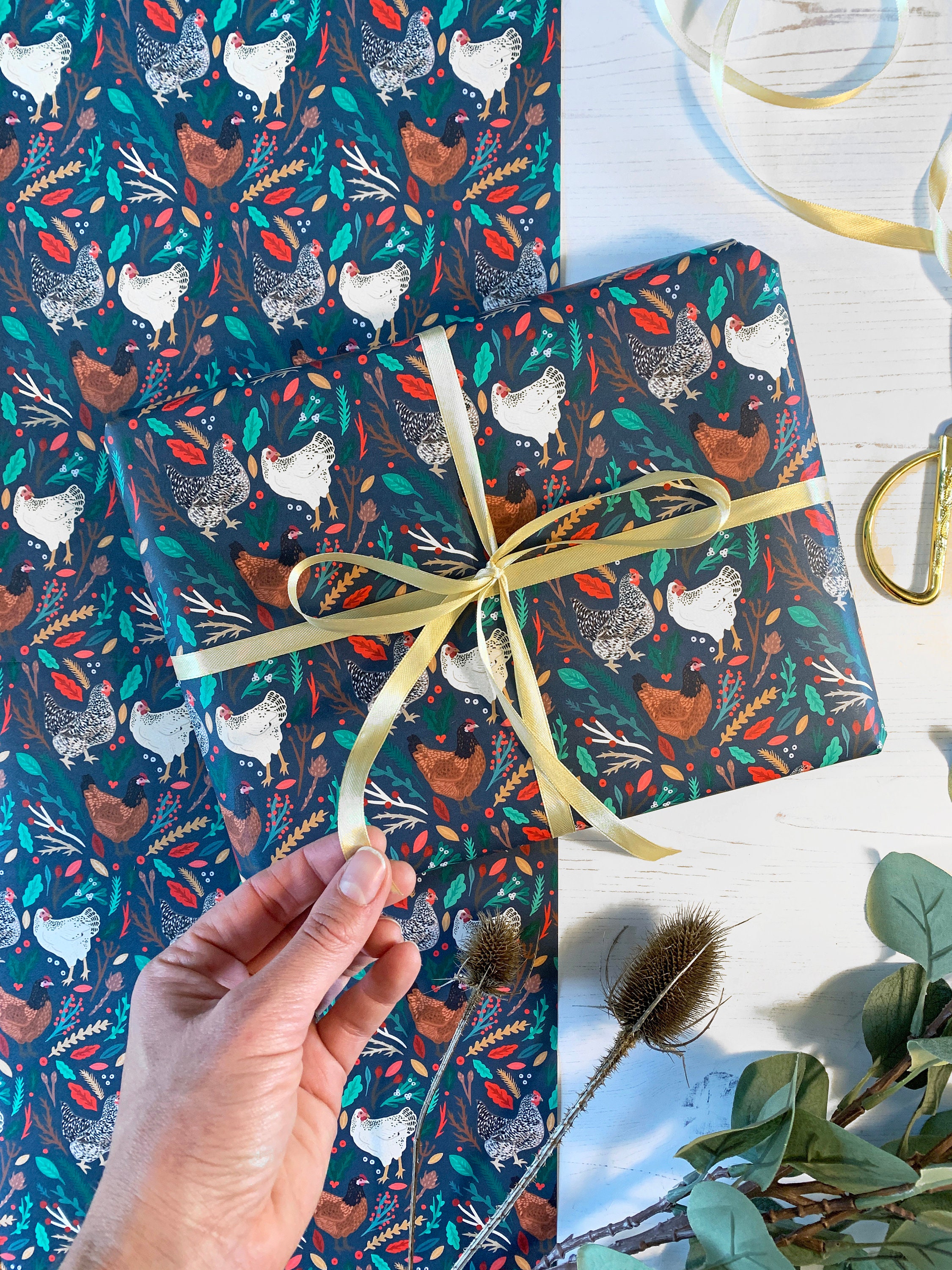 Christmas Chickens Wrapping Paper, Chicken Wrapping Paper