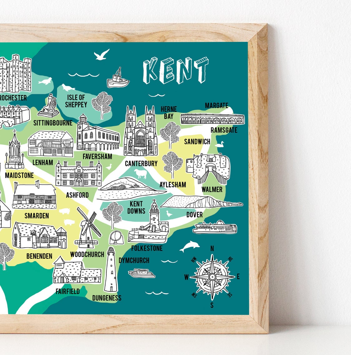 Kent Map Illustrated Map Kent Gifts Map of Kent Kent Art | Etsy Canada