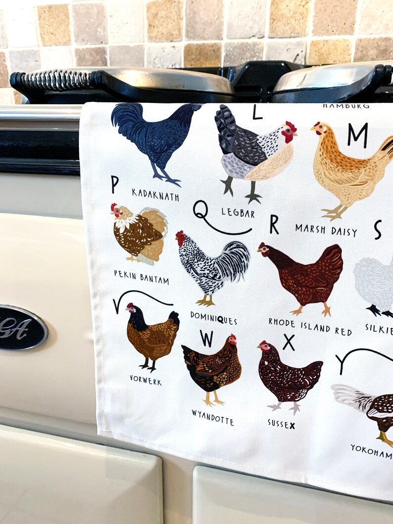 Chicken Tea Towel, A-Z of Chickens Tea Towel, Illustrated Tea Towel ...