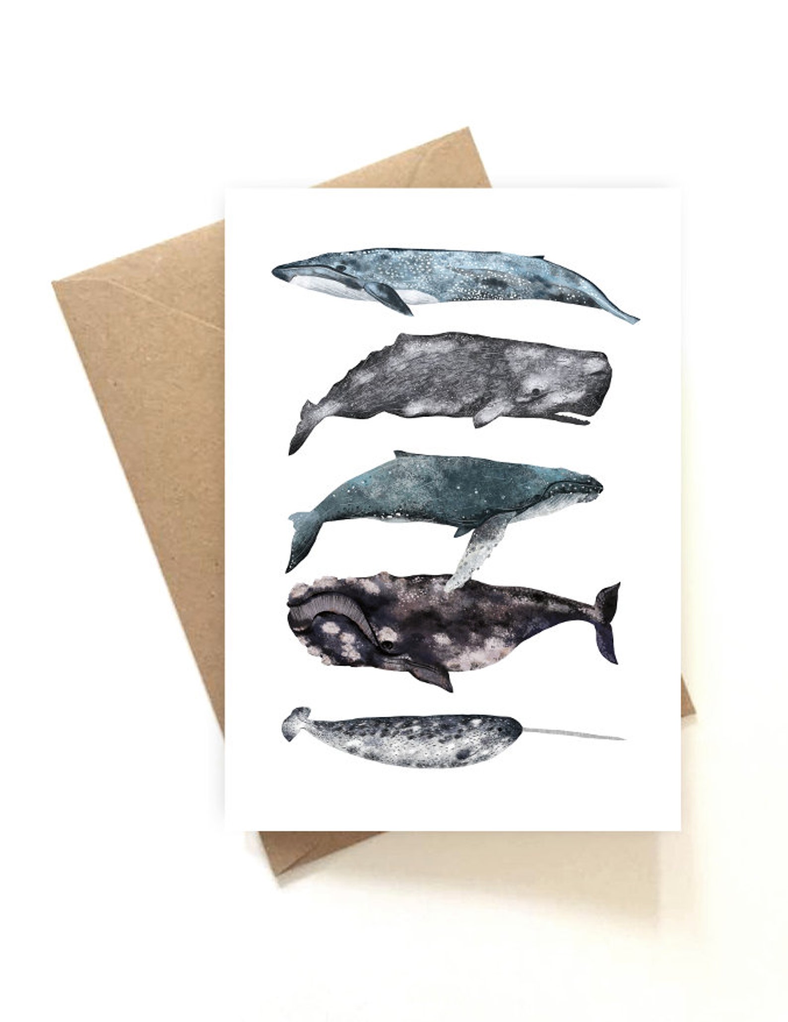 Whales Card, Whales Stack, Nautical Card, Any Occasion Card, Sea ...
