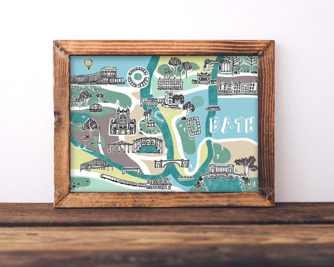 Illustrated Map of Bath Bath Illustration Hand Drawn Maps | Etsy UK