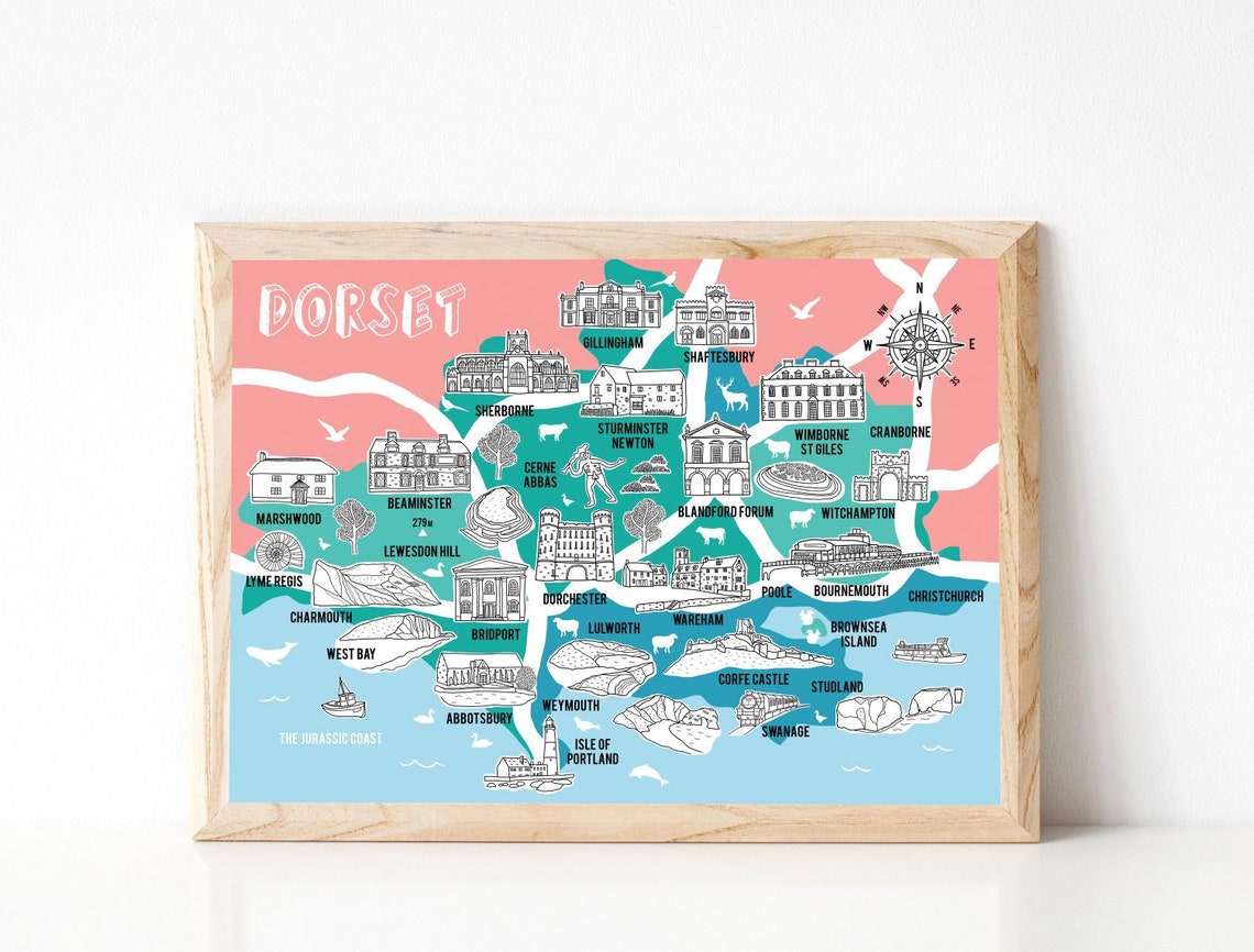 Dorset Map Illustrated Map Dorset Gift Map of Dorset | Etsy