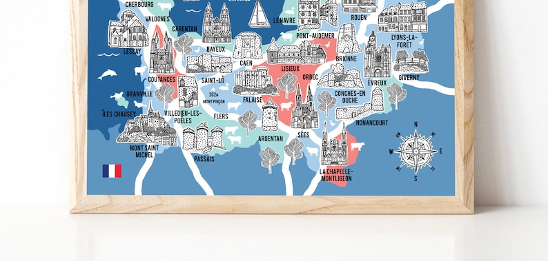 Normandy Map Normandy Gifts Map Illustration French Map - Etsy UK