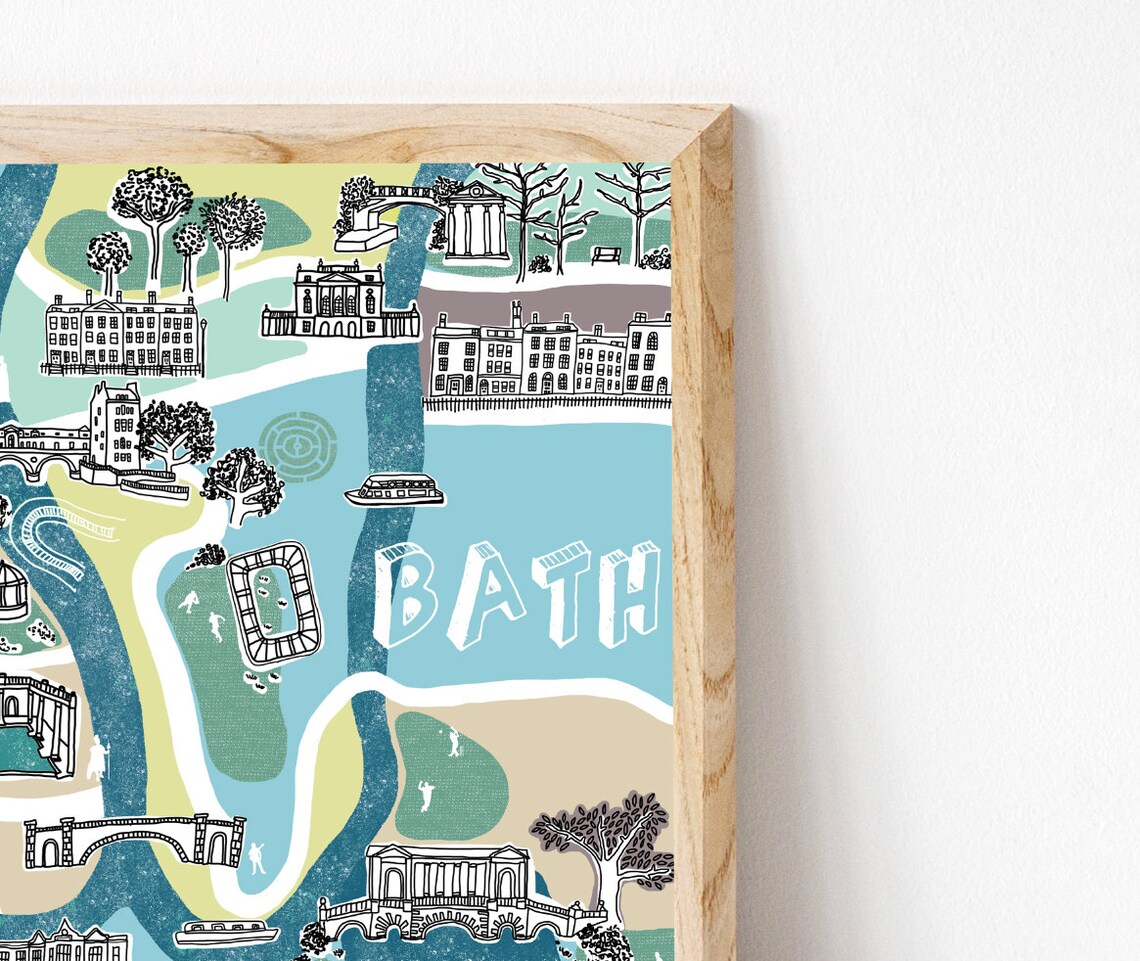 Illustrated Map of Bath, Bath Illustration, Hand Drawn Maps, Georgian ...