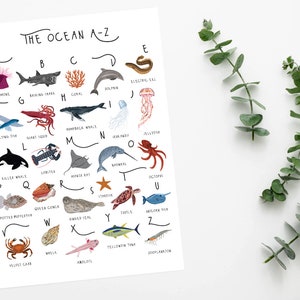 Ocean A-Z Print, Ocean Animals Poster, Nursery Ocean Decor, Kids Sea ...