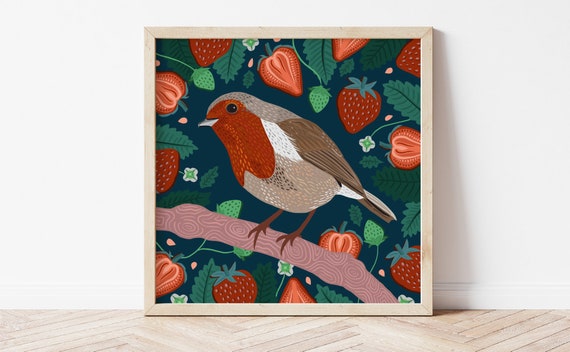 Robin Print Wild Birds Print Quirky Bird Art Robin Bird | Etsy