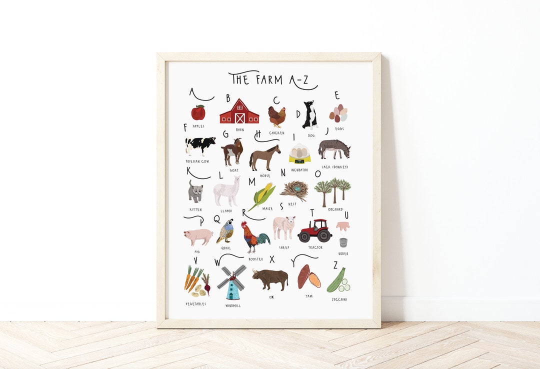 Farm A-Z Print, Alphabet Poster, Things on the Farm Print, Kids Wall ...