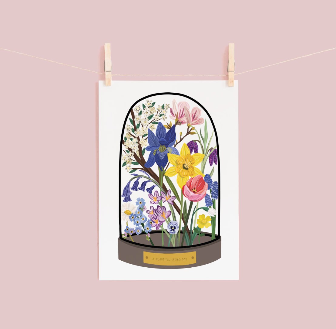 Spring Floral Print, Flowers Bell Jar, Natural History Print, Floral ...
