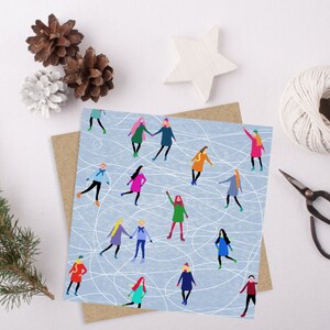 Ice Skating Christmas Card, Cute Christmas Scene Card, Ice Skating ...