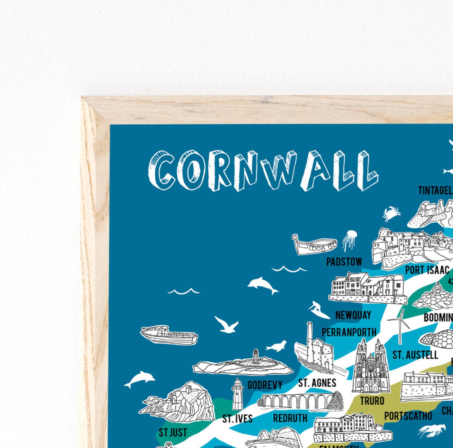 Cornwall Map Illustrated Map Cornwall Gifts Map of | Etsy UK