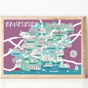 Hampshire Map Illustrated Map Hampshire Gift Map of | Etsy