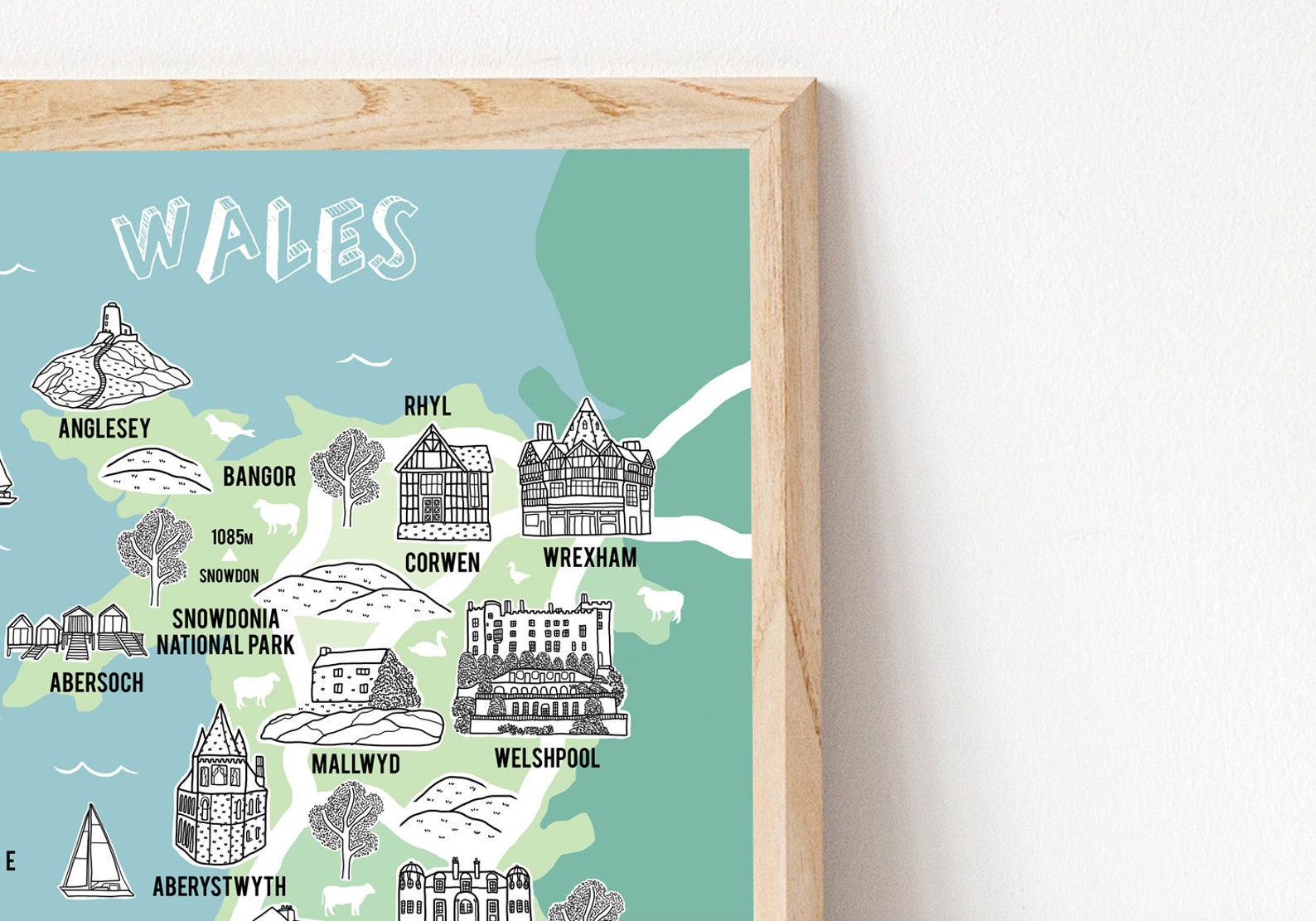 Wales Map Illustrated Map Wales Gifts Map of Wales Map | Etsy