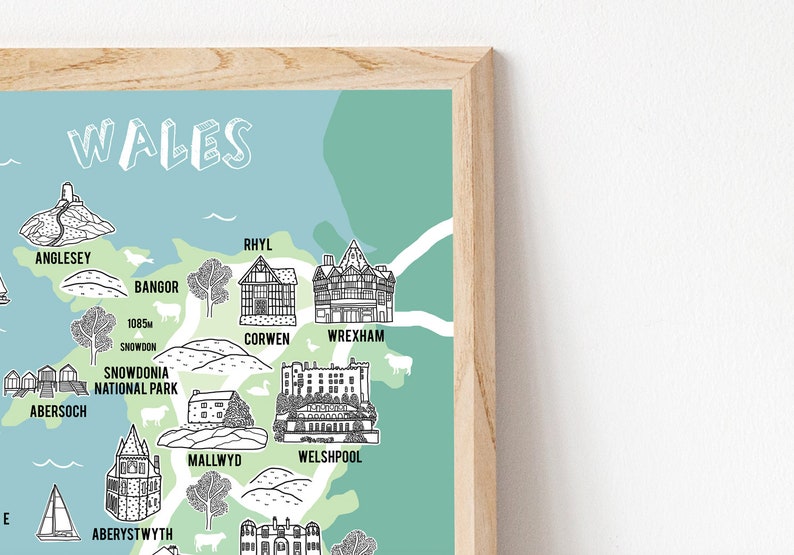 Wales Map, Illustrated Map, Wales Gifts, Map of Wales, Map Art, Map ...