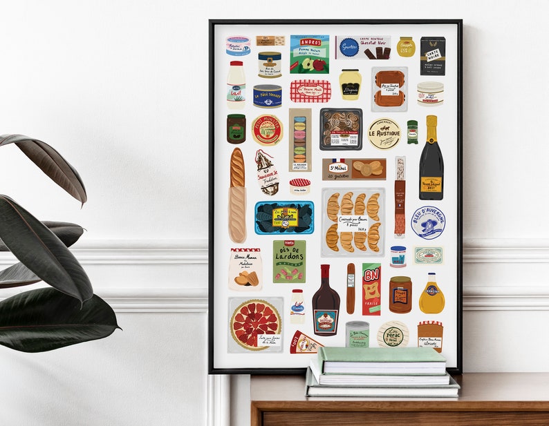 French Larder Print, French Food Print, Food Packaging Poster, Kitchen ...