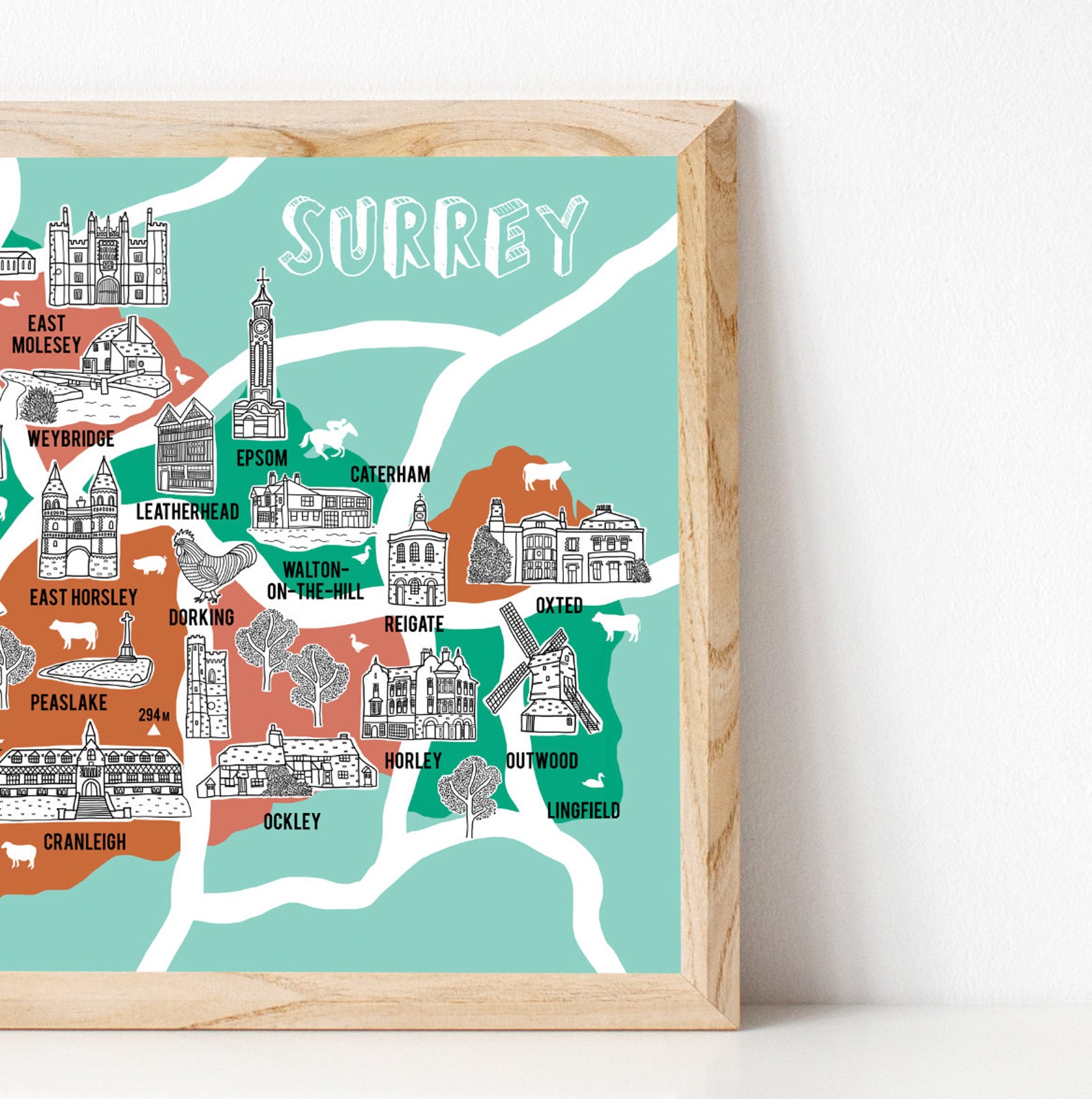 Surrey Map Illustrated Map Surrey Gifts Map of Surrey - Etsy