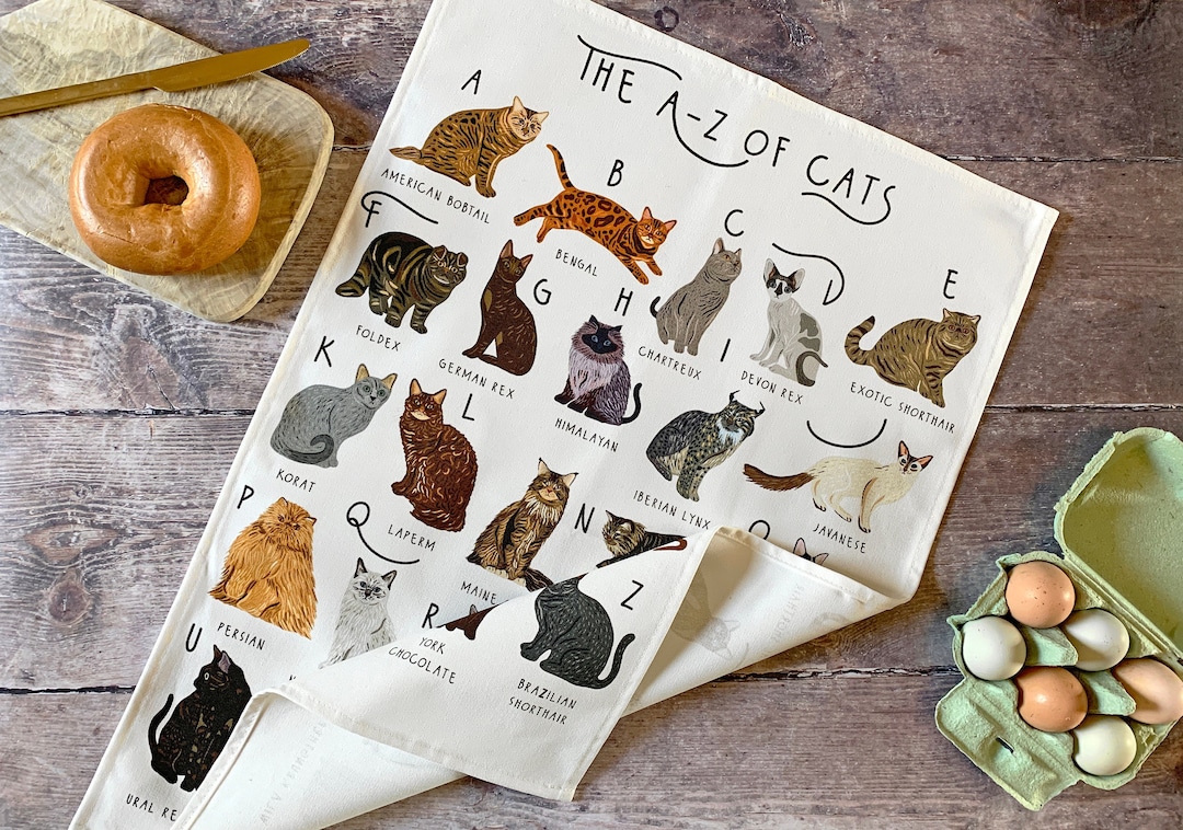 A-Z of Cats Tea Towel, Cat Tea Towel, Cat Lovers Gift, Types of Cats ...