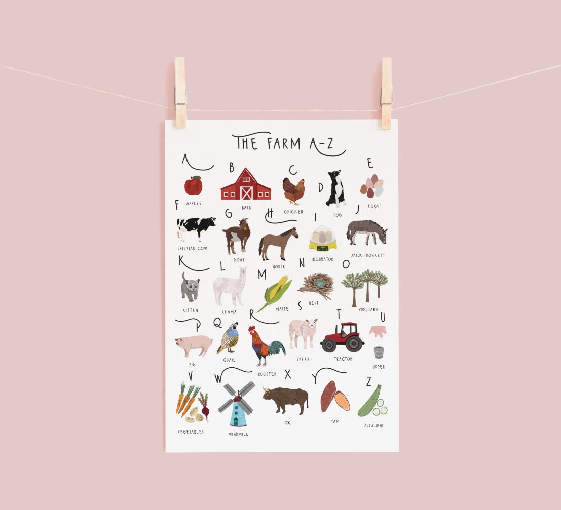 Farm A-Z Print, Alphabet Poster, Things on the Farm Print, Kids Wall ...