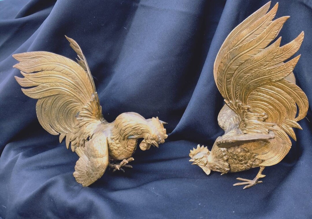 Pair of Brass Fighting Cocks - Etsy