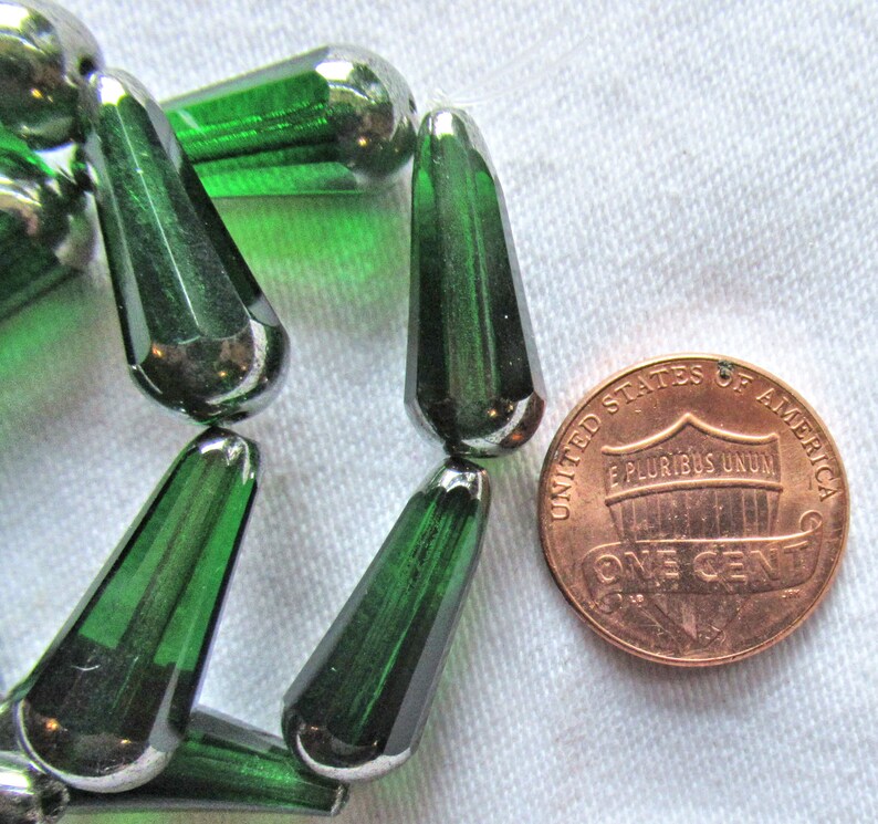 Lot of six Czech glass long teardrop beads 9 x 20mm elongated tear ...