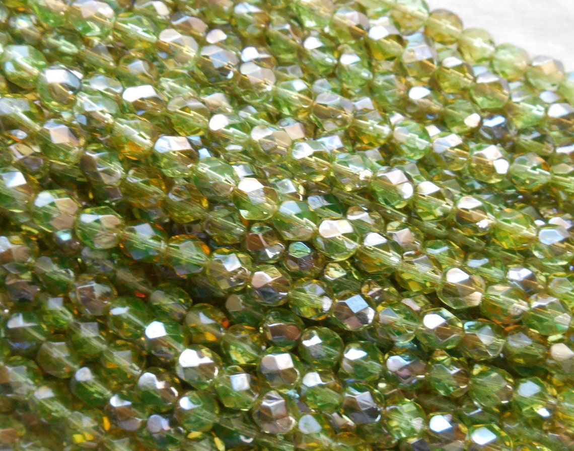25 6mm Czech Chrysolite Celsian Green Glass Beads Round - Etsy
