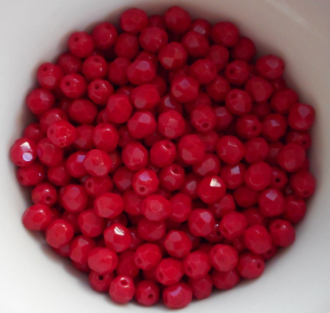 40 6mm Czech Opaque Blood Red Beads , Deep Red Faceted, Round ...