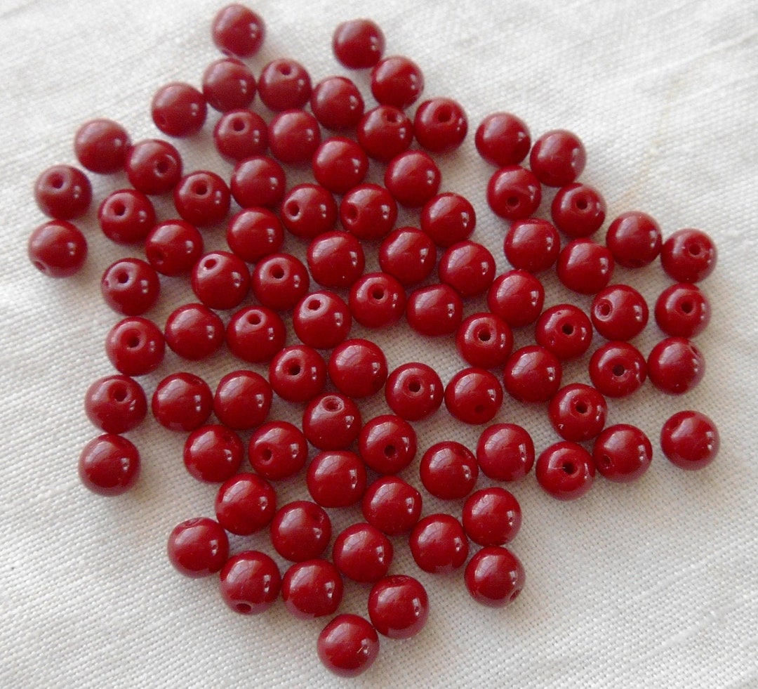 50 4mm Czech Opaque Blood Red Smooth Round Druk Beads, Deep Red Glass ...
