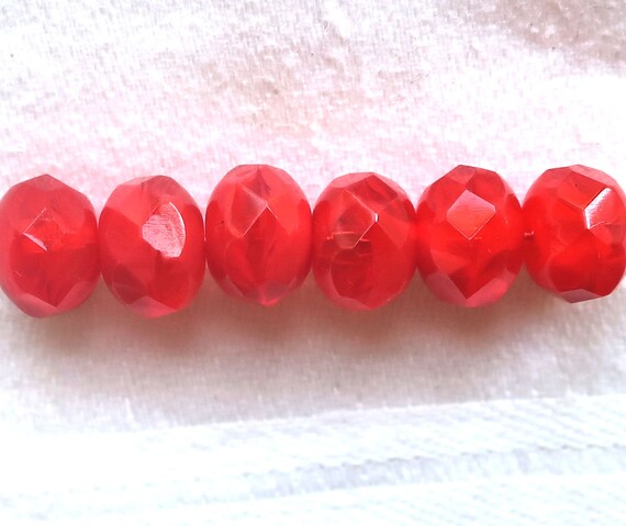 25 Faceted Red Czech Glass Puffy Rondelle Beads Opaque and - Etsy