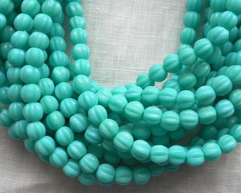 Lot of 50 5mm opaque turquoise blue Czech glass melon beads | Etsy
