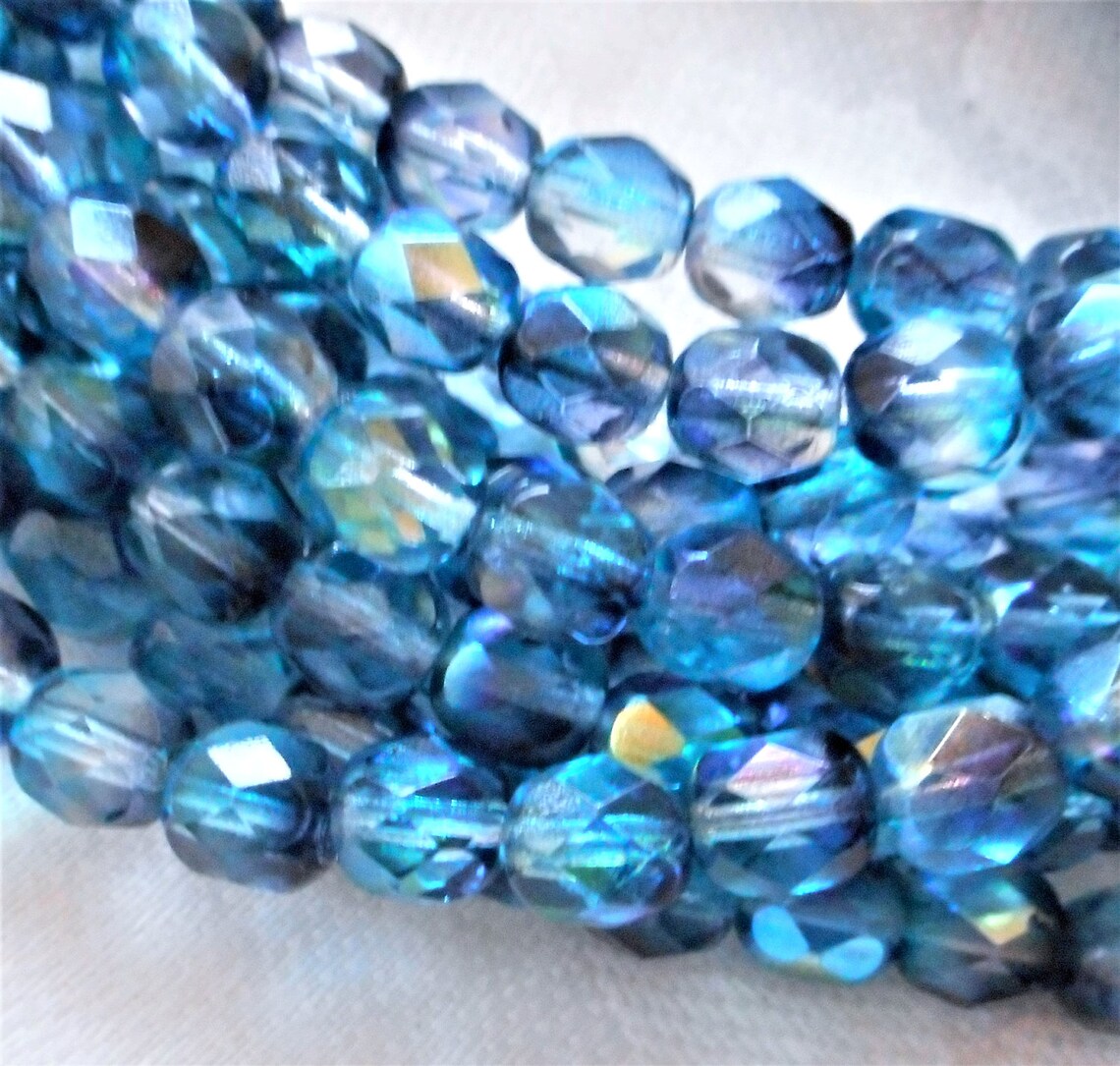 Lot of 25 6mm Aqua Blue Hematite Mirror Czech Glass Bead Mix | Etsy