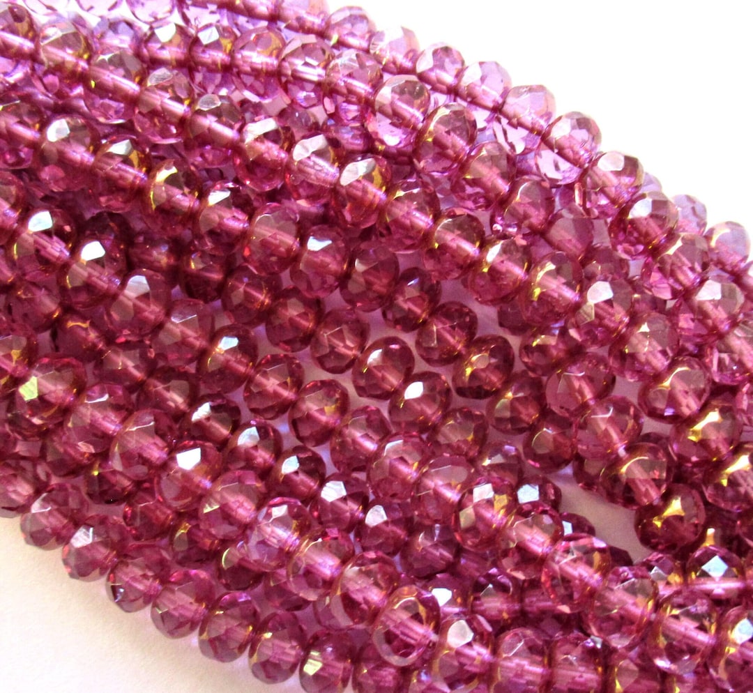 25 Czech Glass Faceted Puffy Rondelle Beads - 5 X 7mm - French Rose or ...